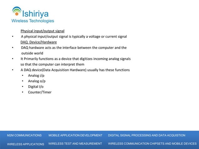 Ishiriya Wireless Technologies Matlab Data Acquisition Ppt