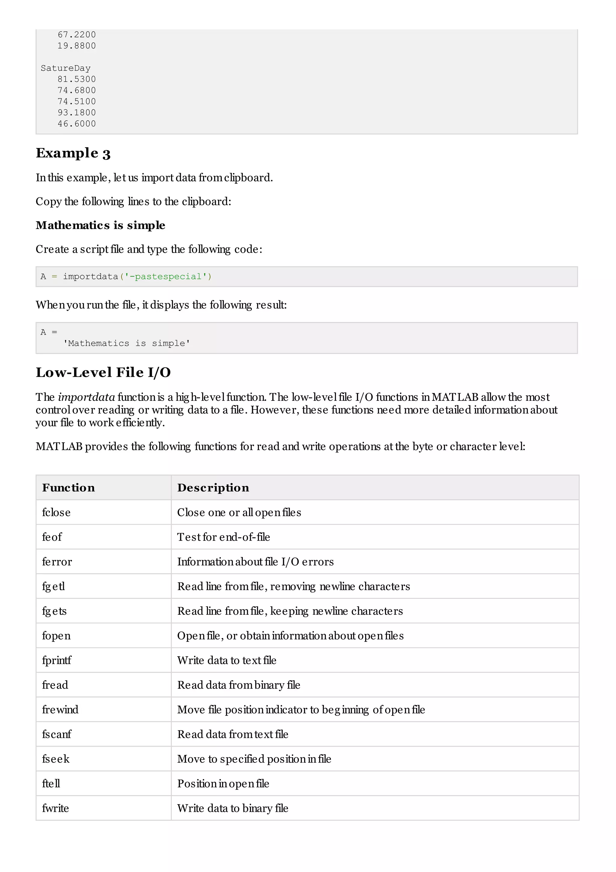 Matlab data import | PDF