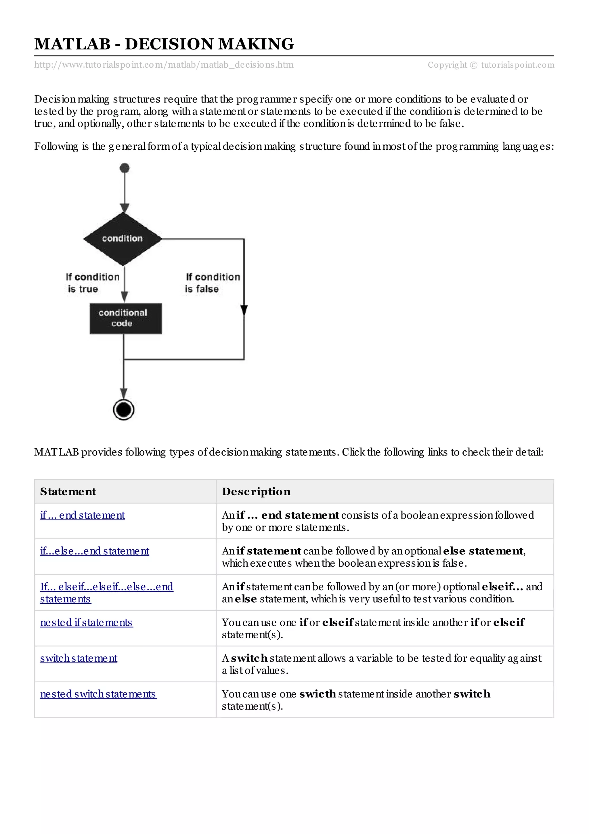 Matlab decisions | PDF