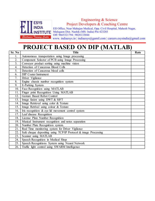 Matlab dip project_list | DOC