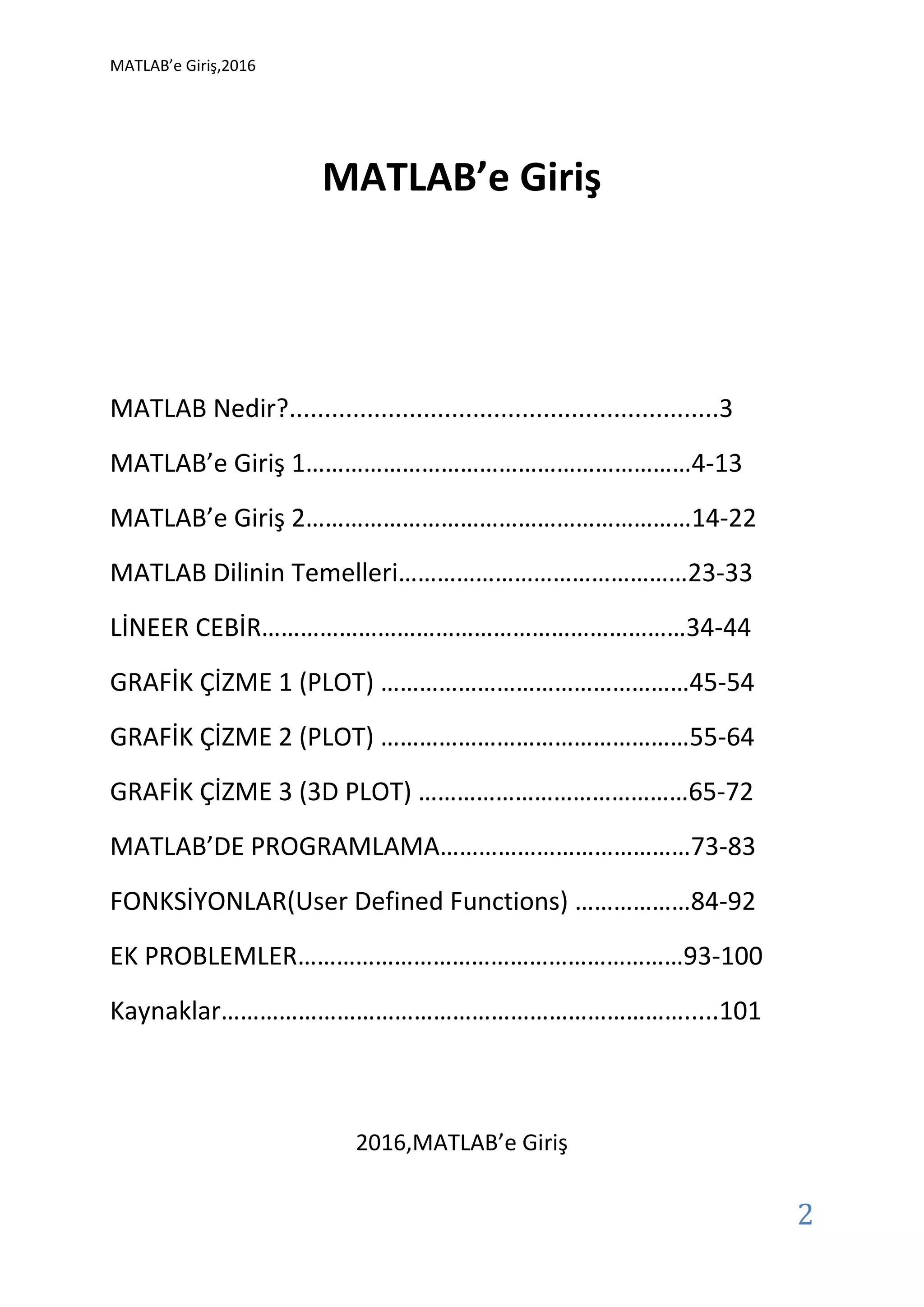 Matlab'e Giriş | PDF