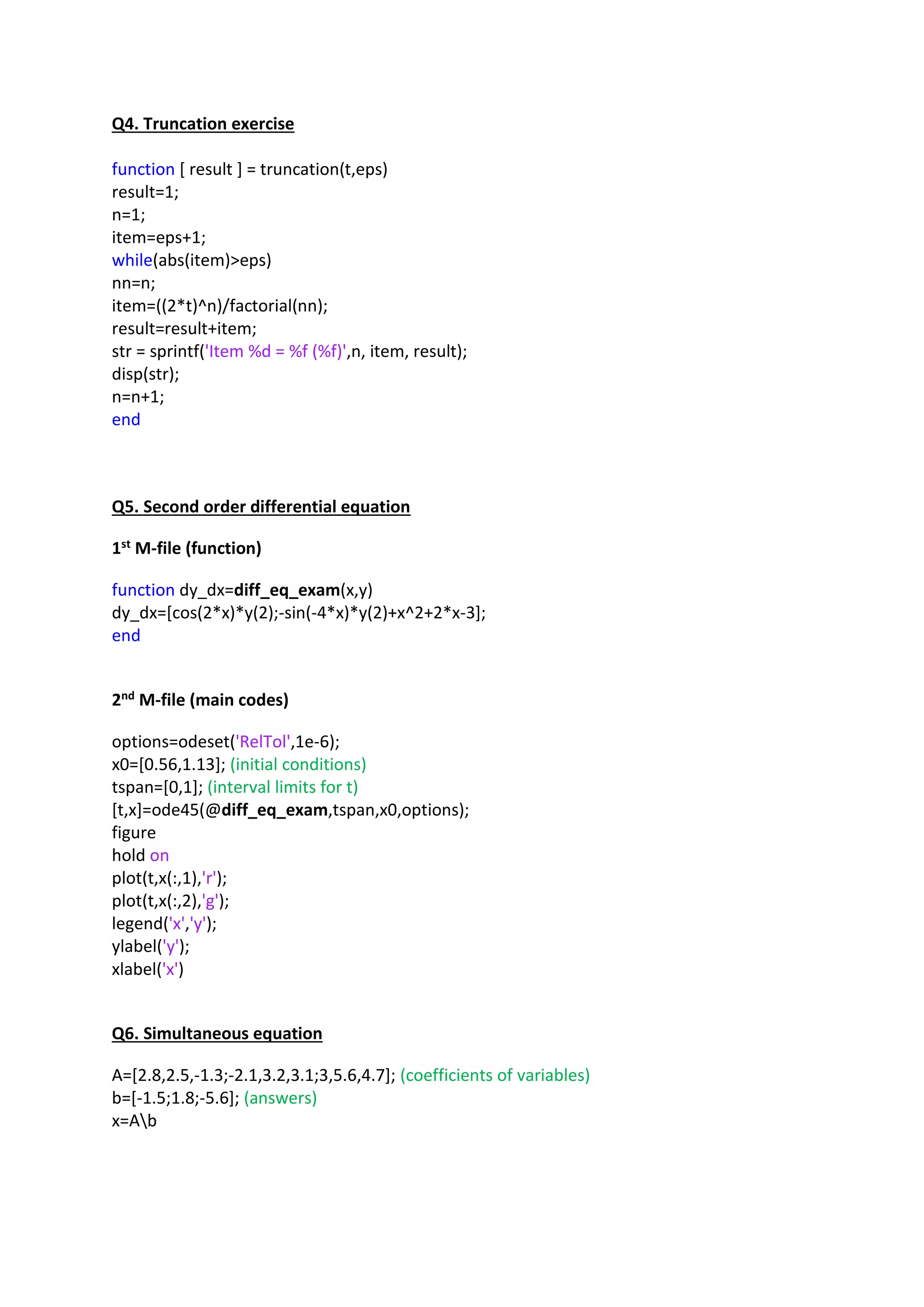 Matlab exam codes - Computer Modelling Techniques module | DOCX