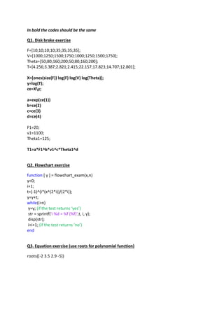 Matlab exam codes - Computer Modelling Techniques module | DOCX