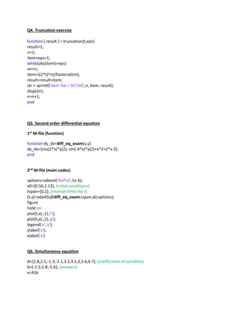 Matlab exam codes - Computer Modelling Techniques module | DOCX