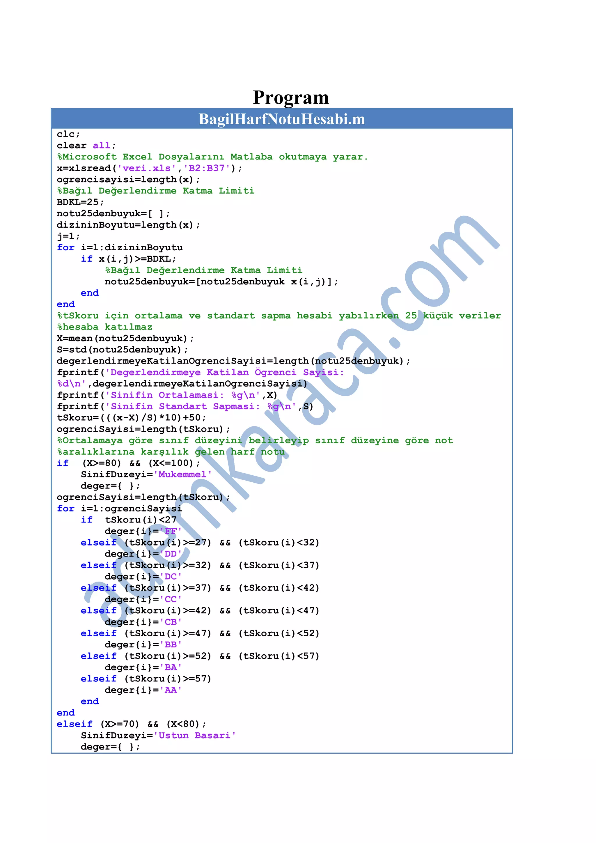 Matlab ile harf notu kodu | PDF