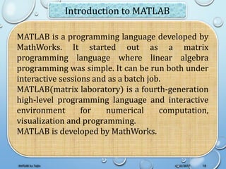 Matlab lecture 1 - installation of matlab, introduction and course outline@taj | PDF ...