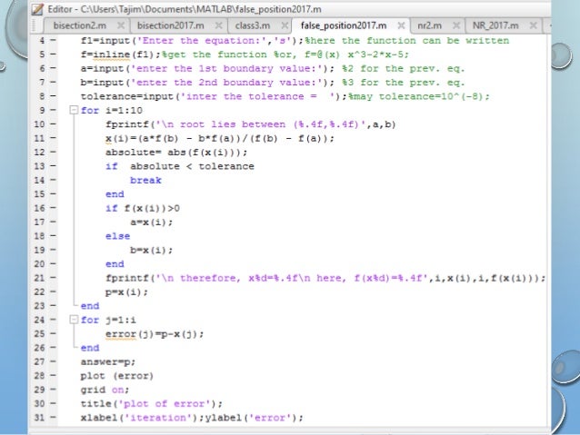 Matlab Lecture 7 Regula Falsi Or False Position Methodtaj