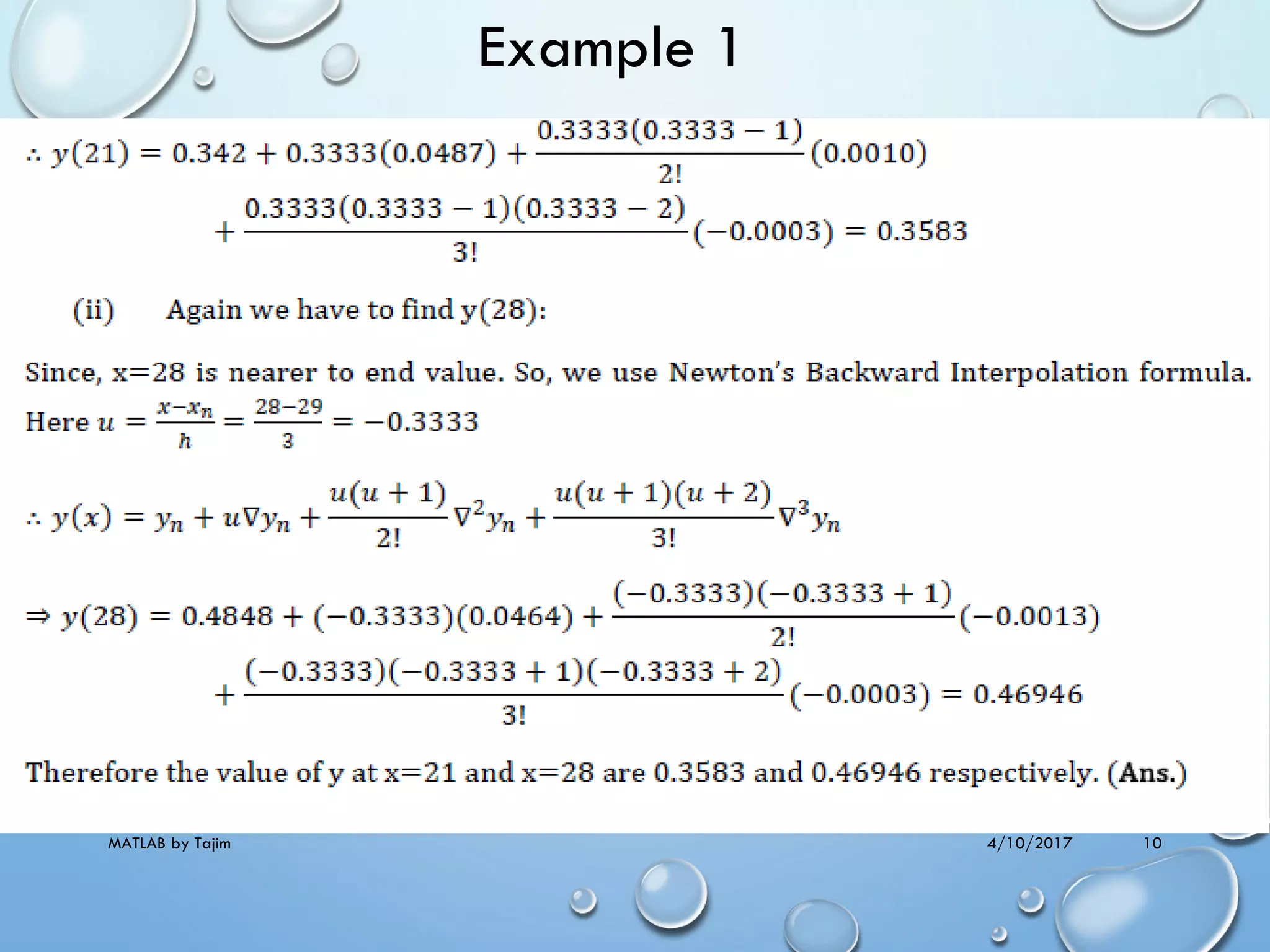 Matlab lecture 8 – newton's forward and backword interpolation@taj copy | PDF