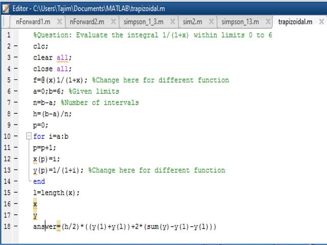 Matlab lecture 9 – simpson 1,3 and trapezoidal method@taj | PPT