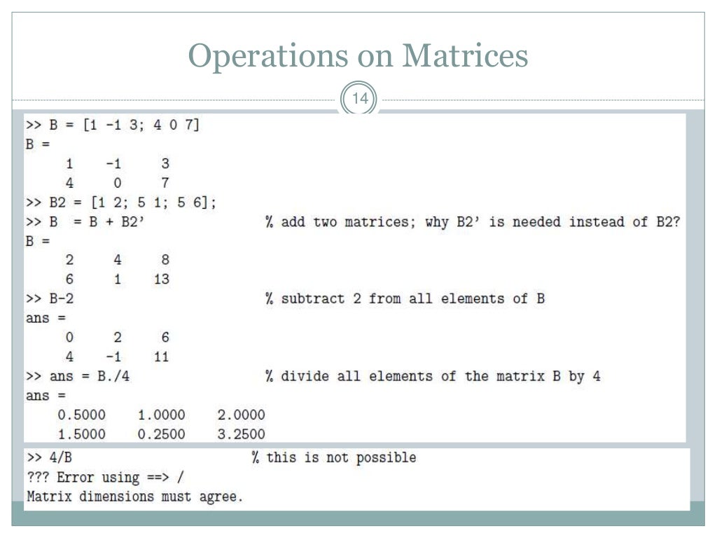 Matlab matrices and arrays