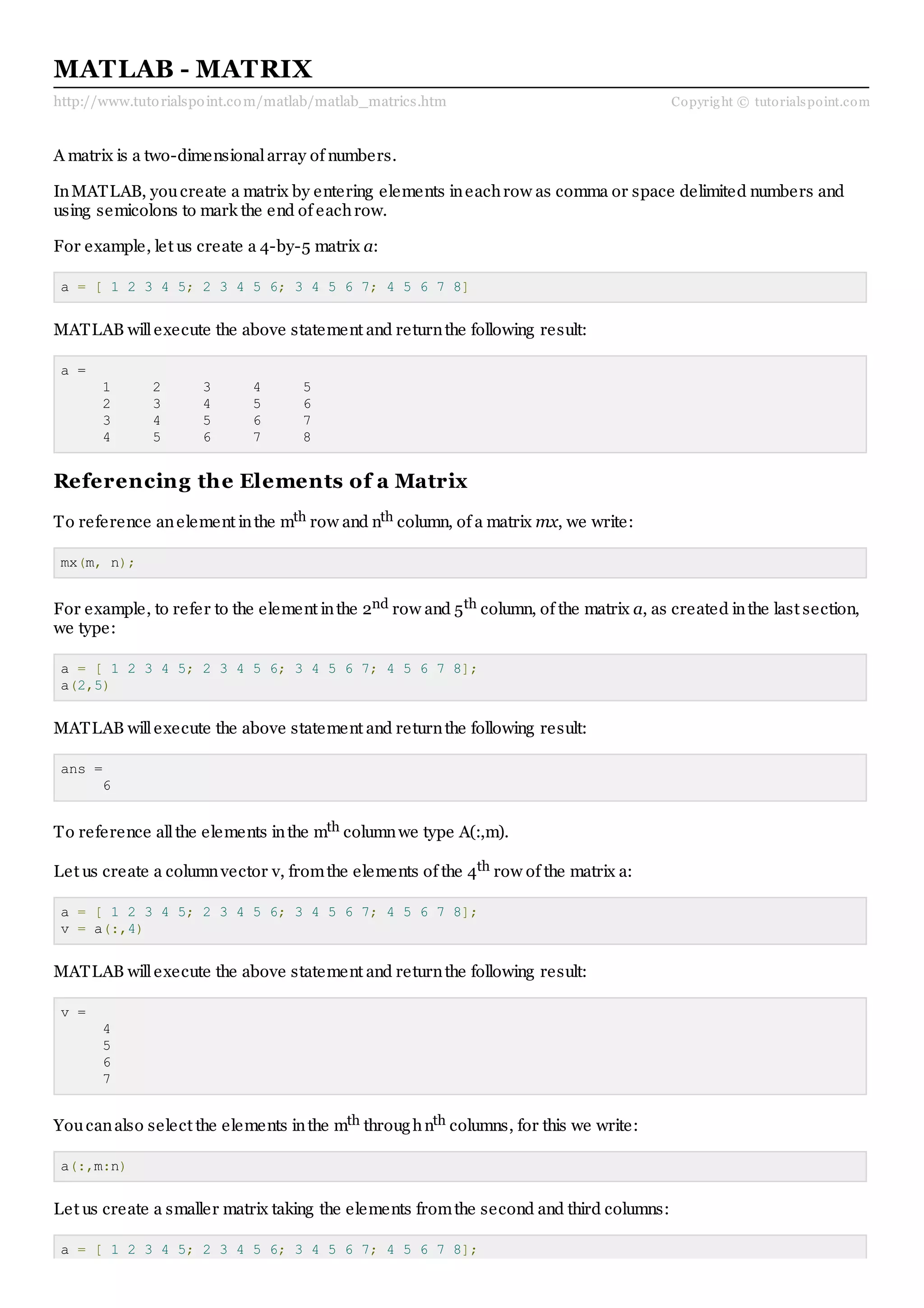 Matlab matrics | PDF