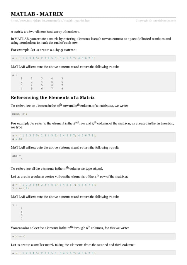 Matlab matrics | PDF | Physics | Science