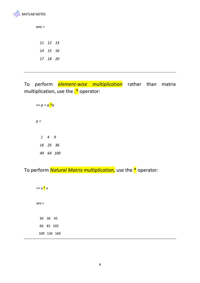 Notes On Matlab Basic Cheatsheet Pdf