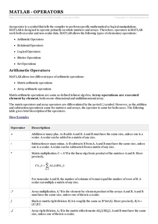 Matlab operators | PDF