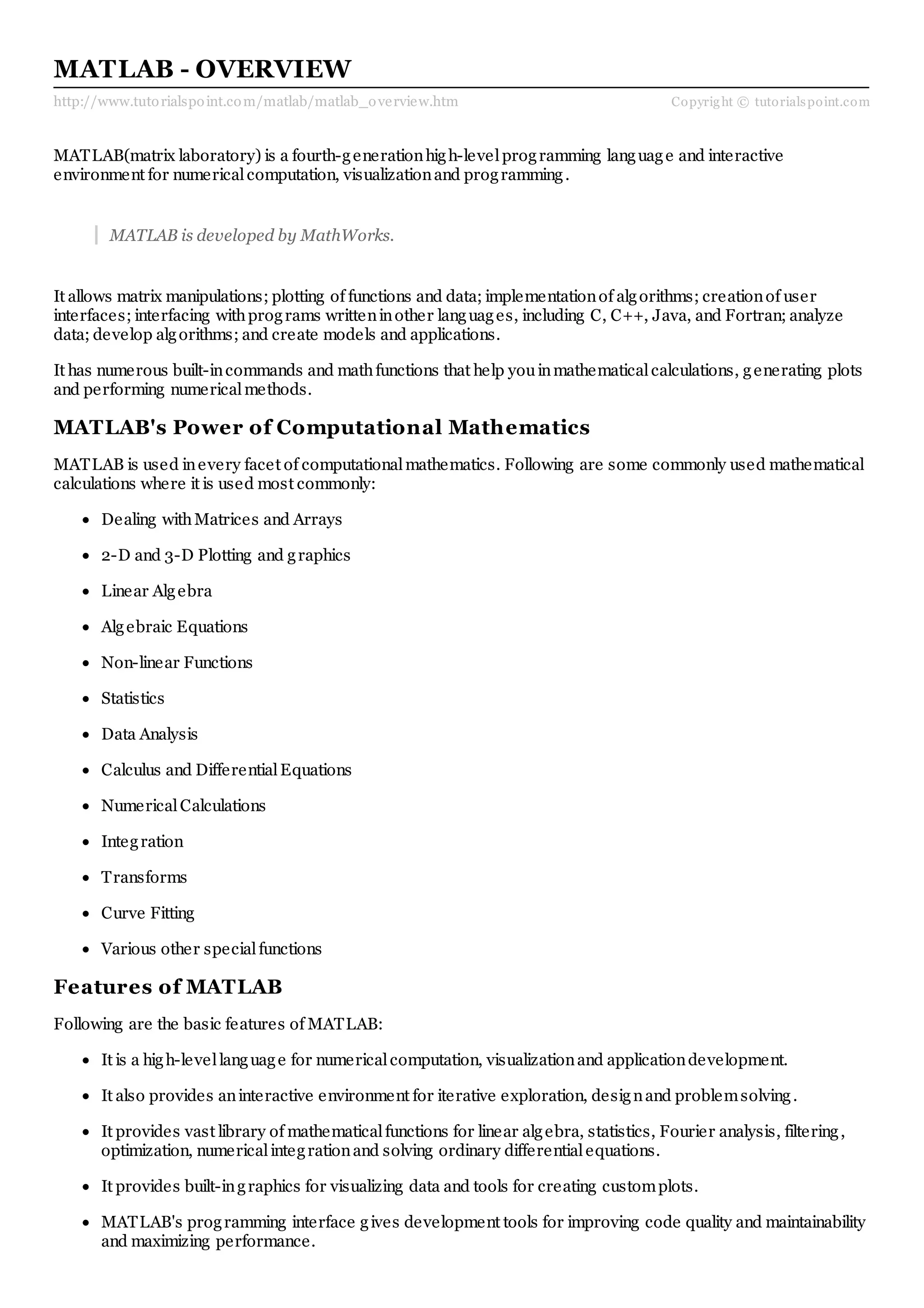 Matlab overview 2 | PDF Matlab overview 2 | PDF
