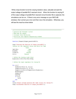 MATLAB SIMULATIONS OF PARALLEL RESONANT CIRCUIT | PDF