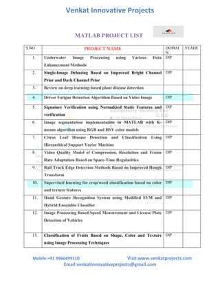 ECE MATLAB PROJECTS LIST FOR B.TECH .docx | Telecommunications Industry ...