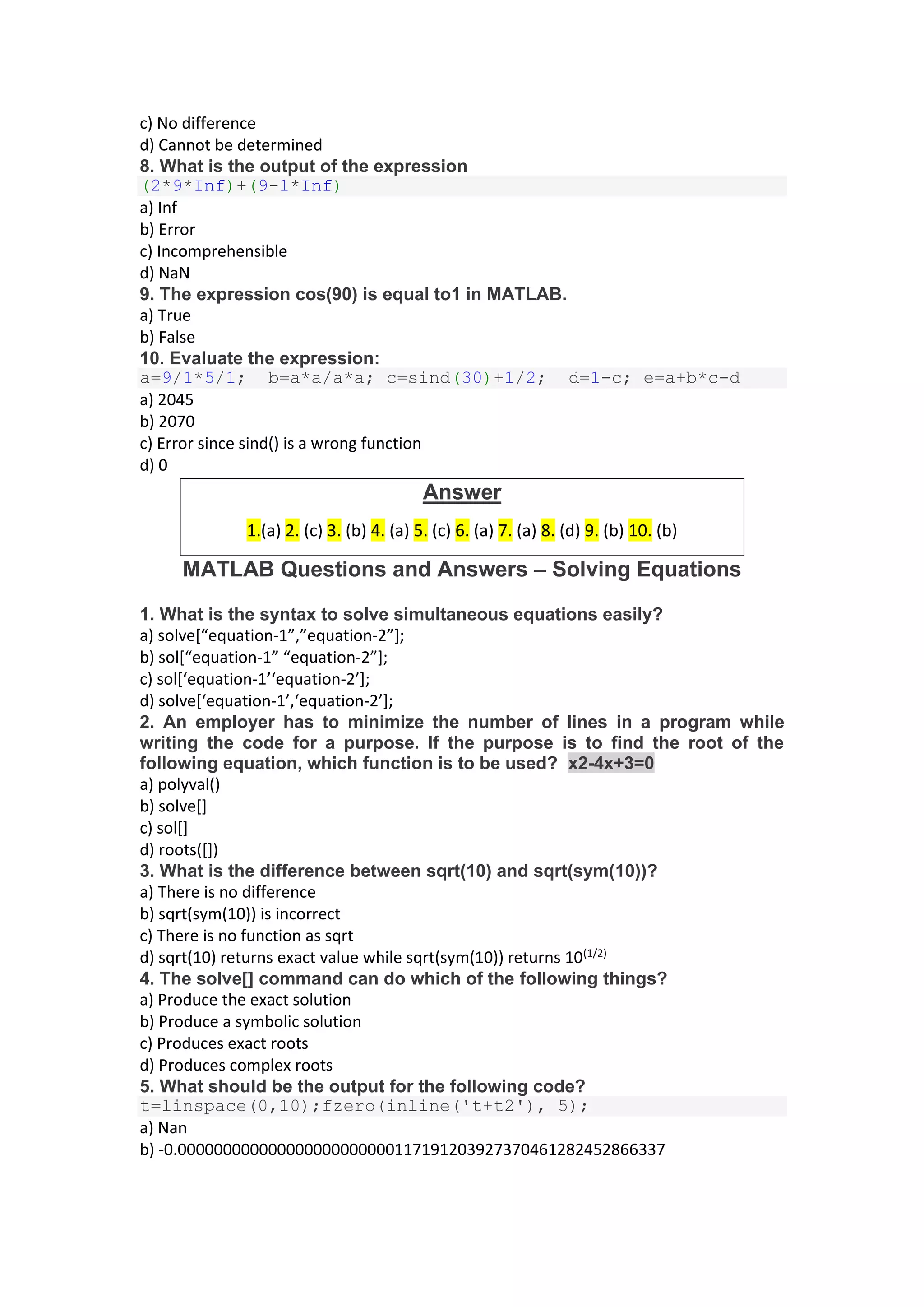 MATLAB Questions and Answers.pdf