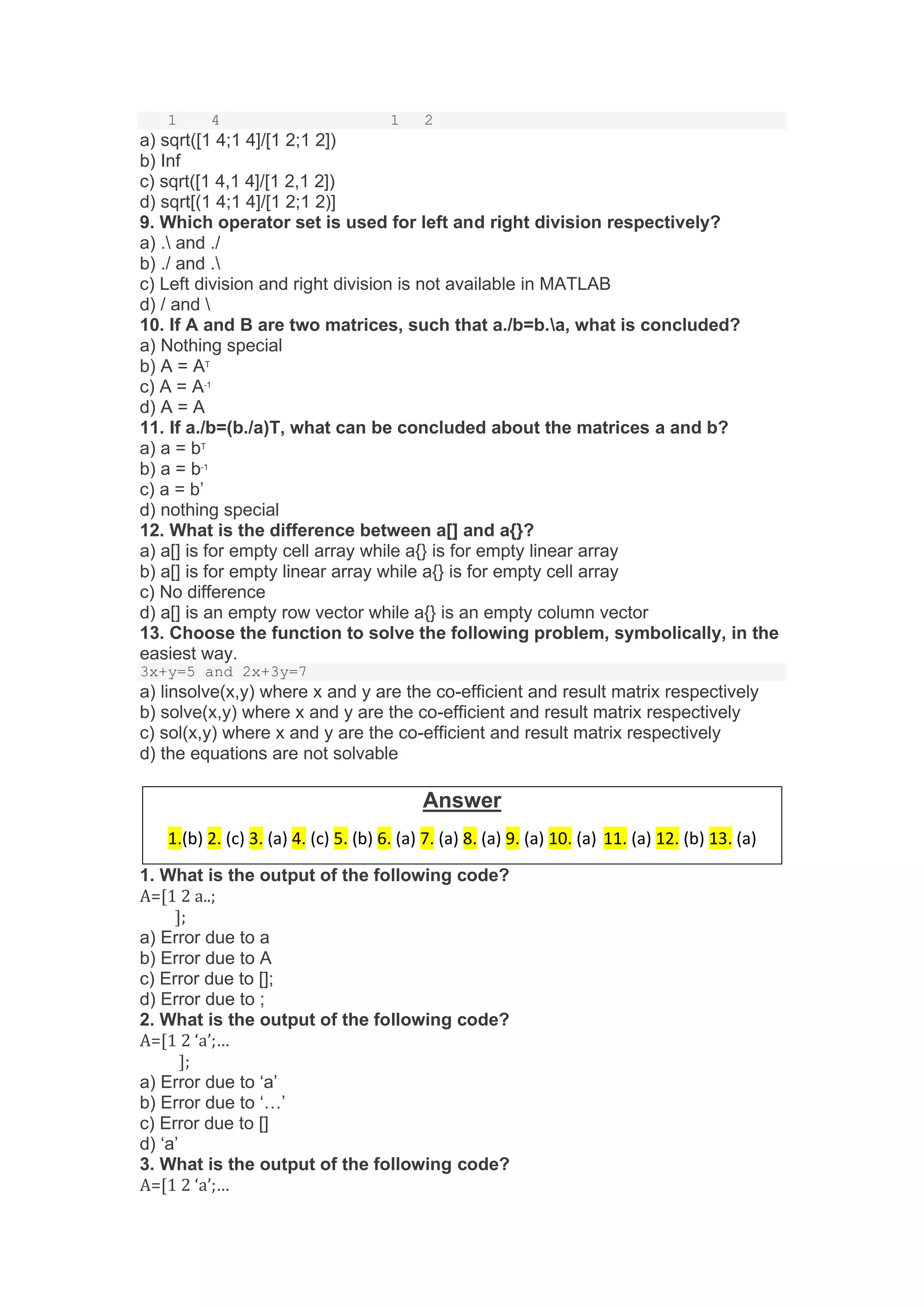 MATLAB Questions and Answers.pdf