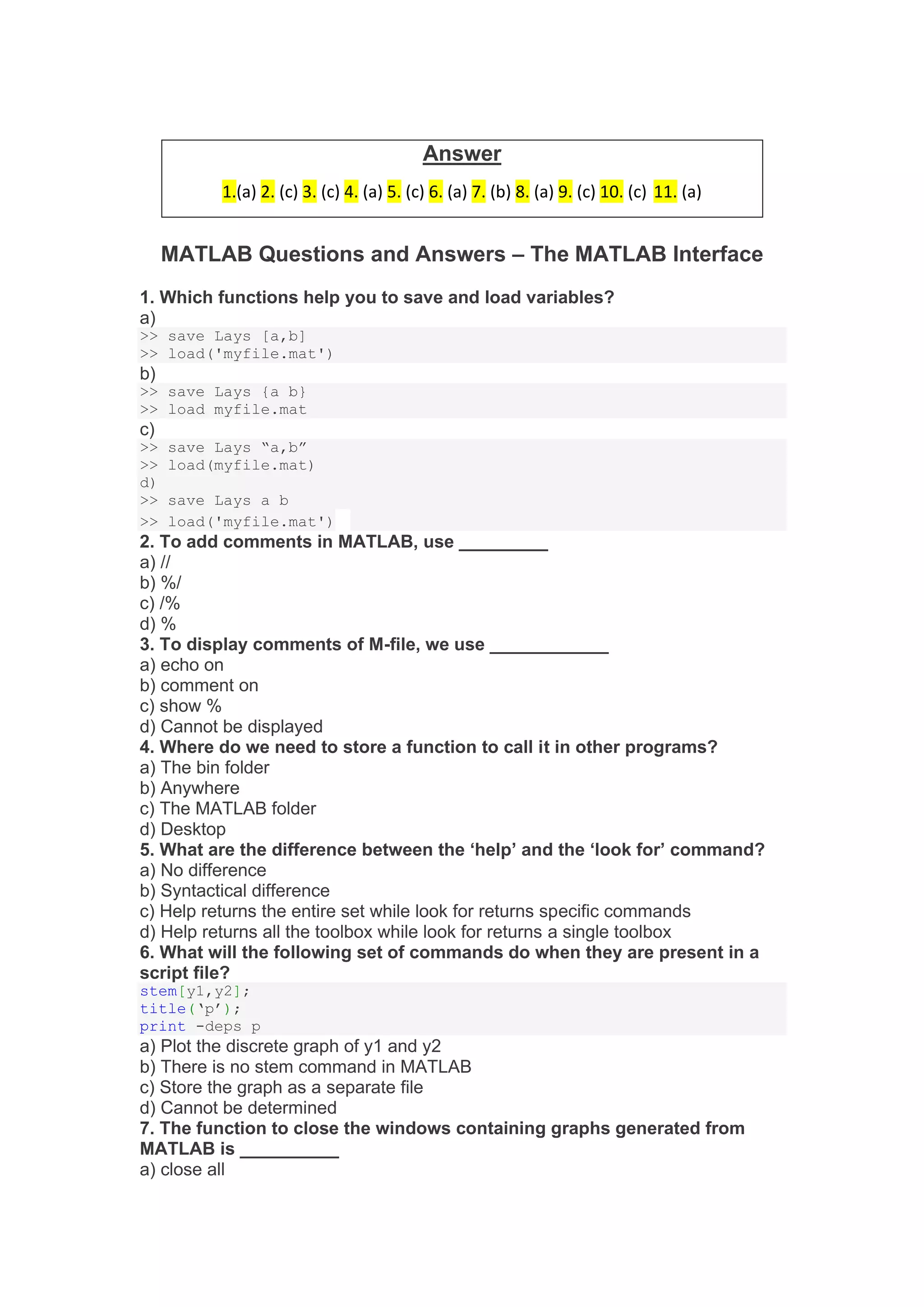 Matlab Questions And Answerspdf