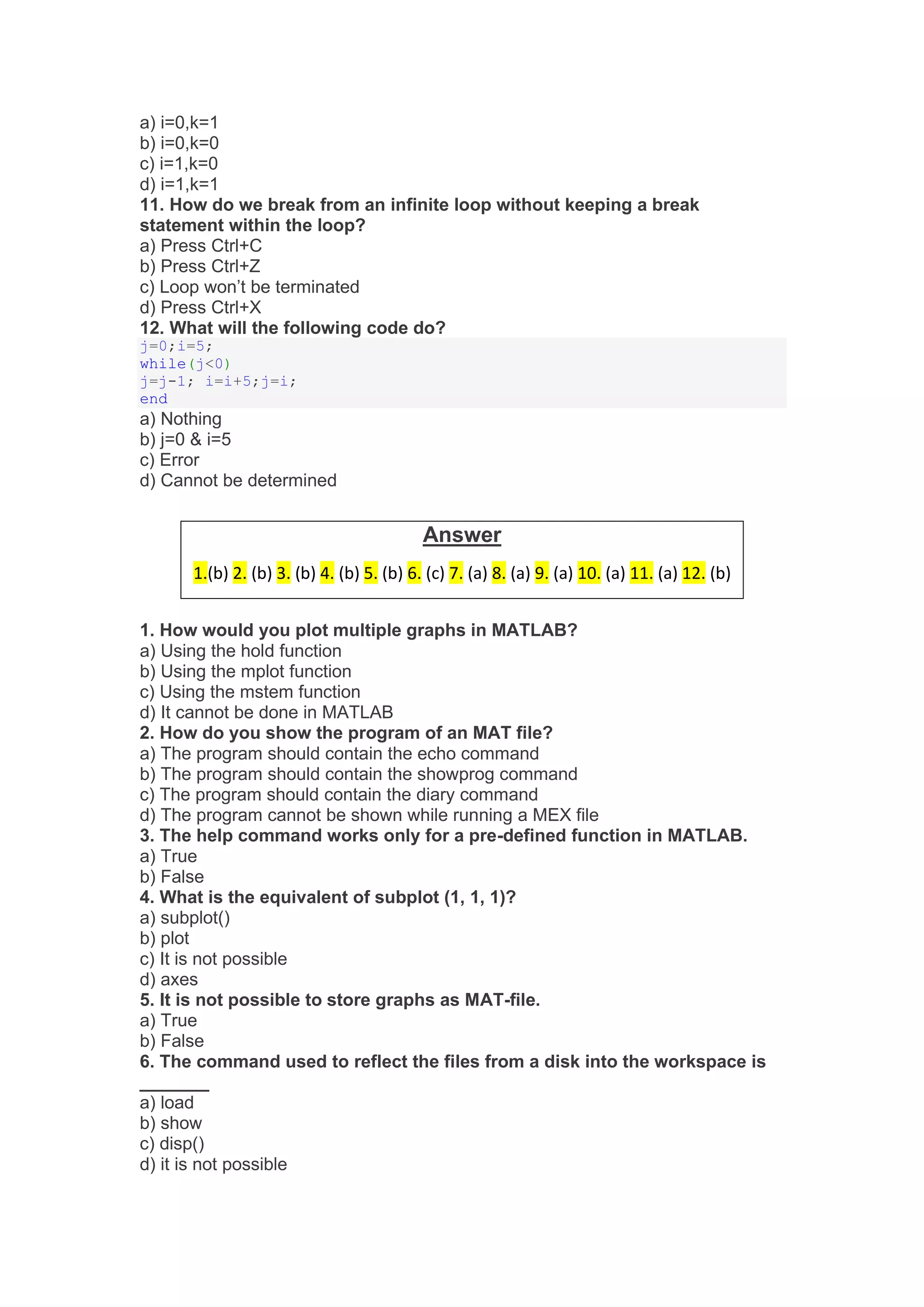 MATLAB Questions and Answers.pdf