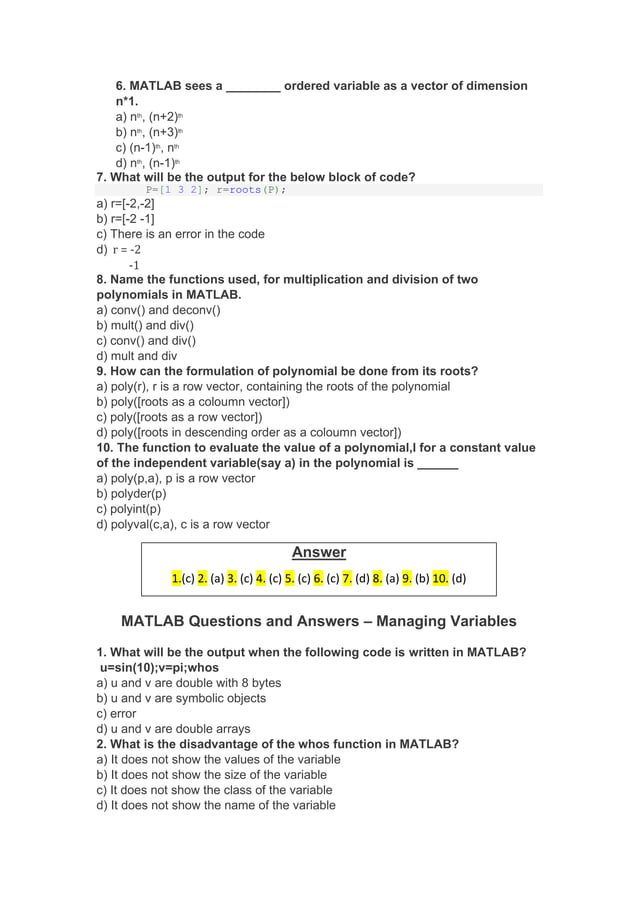 Matlab Questions And Answerspdf 8800