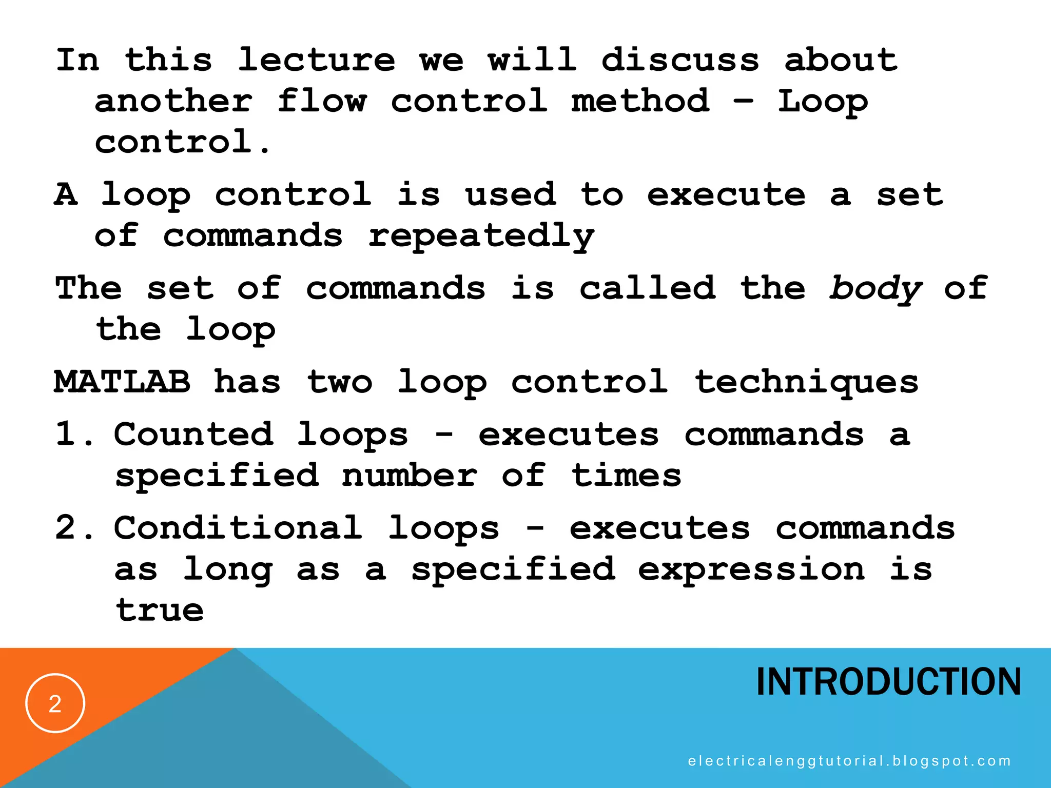 Matlab Script Loop Control Ppt