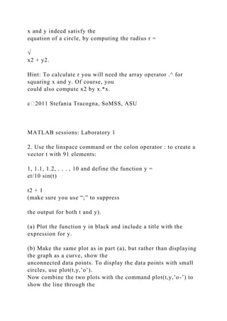 MATLAB sessions Laboratory 1MAT 275 Laboratory 1Introdu.docx | Programming Languages | Computing