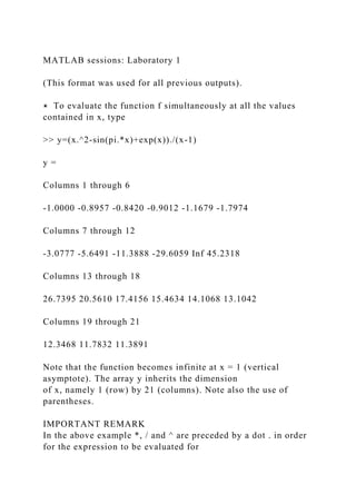 MATLAB sessions Laboratory 1MAT 275 Laboratory 1Introdu.docx | Programming Languages | Computing