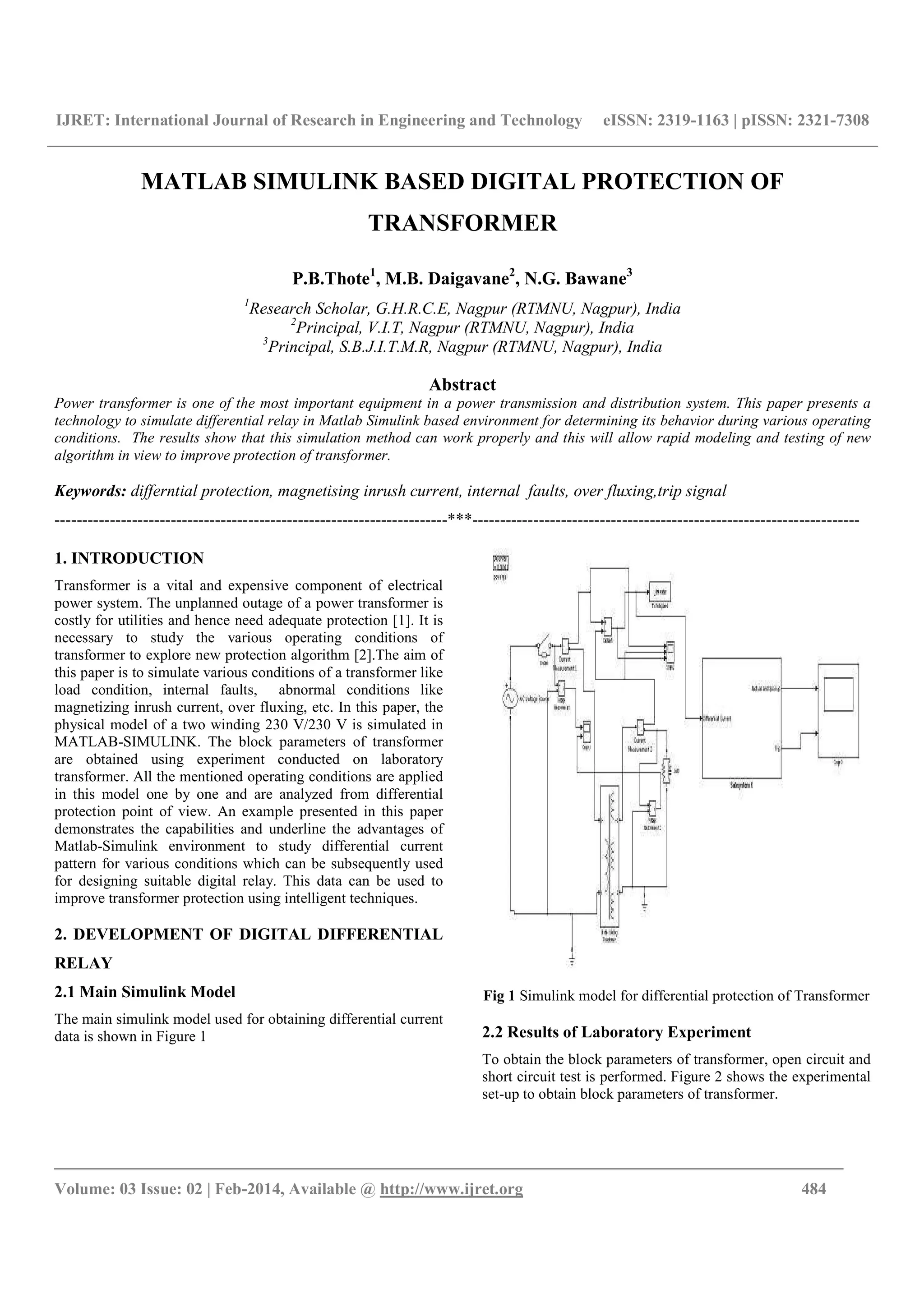 Matlab simulink based digital protection of | PDF
