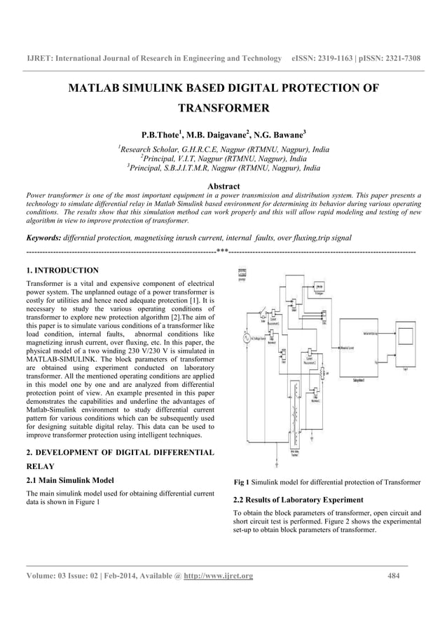 Matlab simulink based digital protection of | PDF