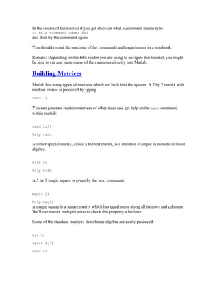 Matlab summary | DOC