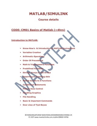 MATLAB TRAINING-MATLAB COURSE-ENGINEERING STUDENTS-ECE/EEE | DOCX