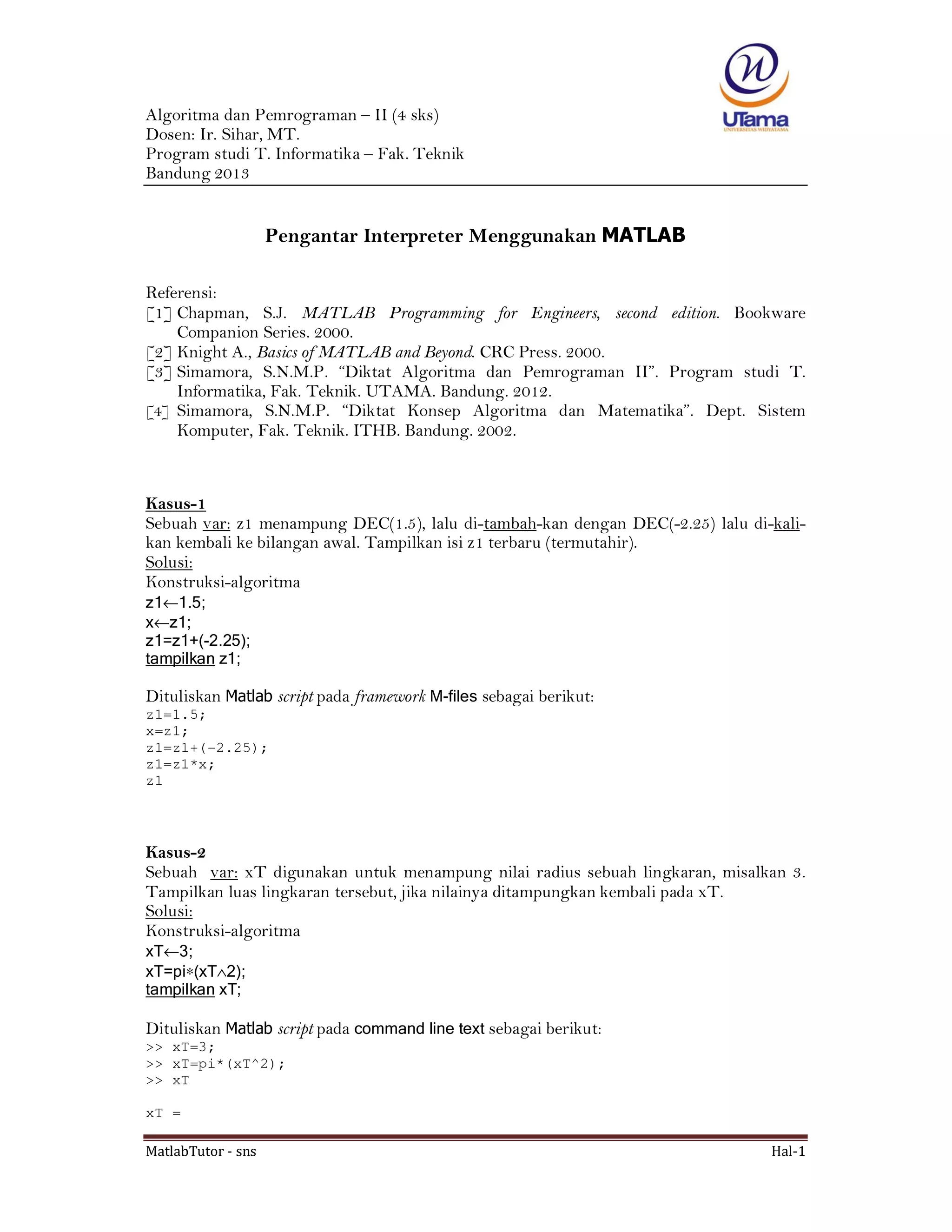 Matlab tutor sns77_utama | PDF