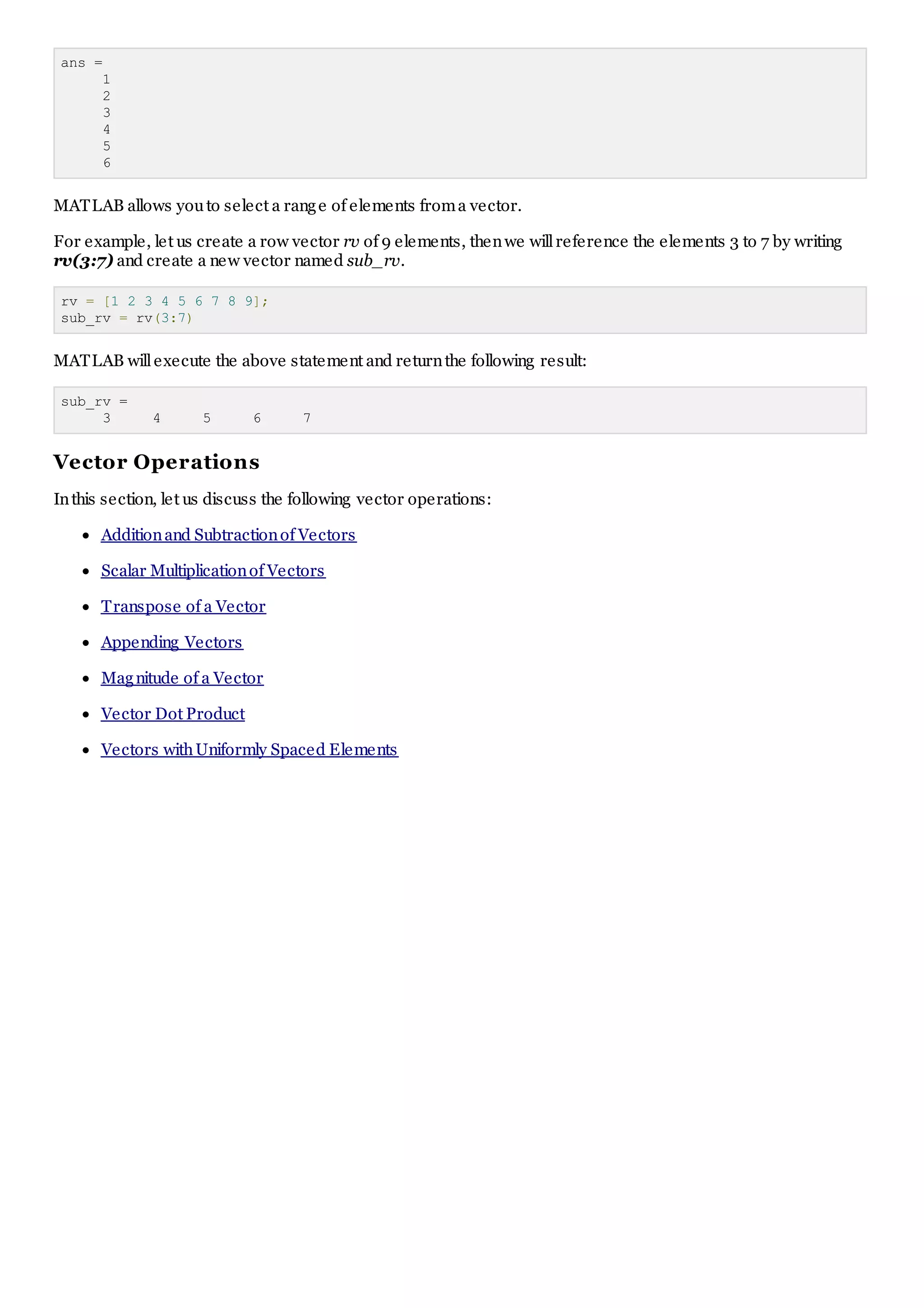 Matlab vectors | PDF | Physics | Science