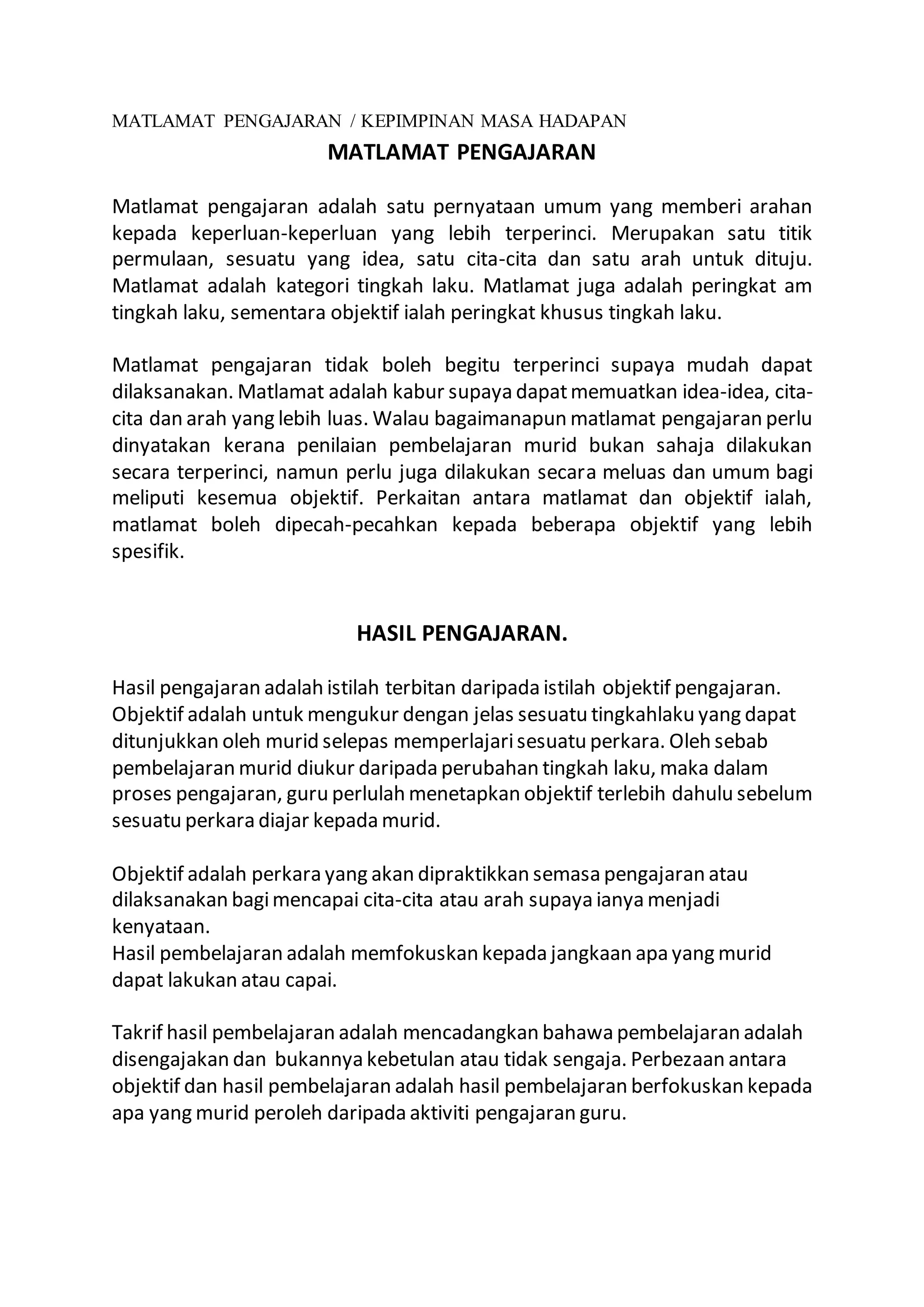Matlamat pengajaran | DOCX