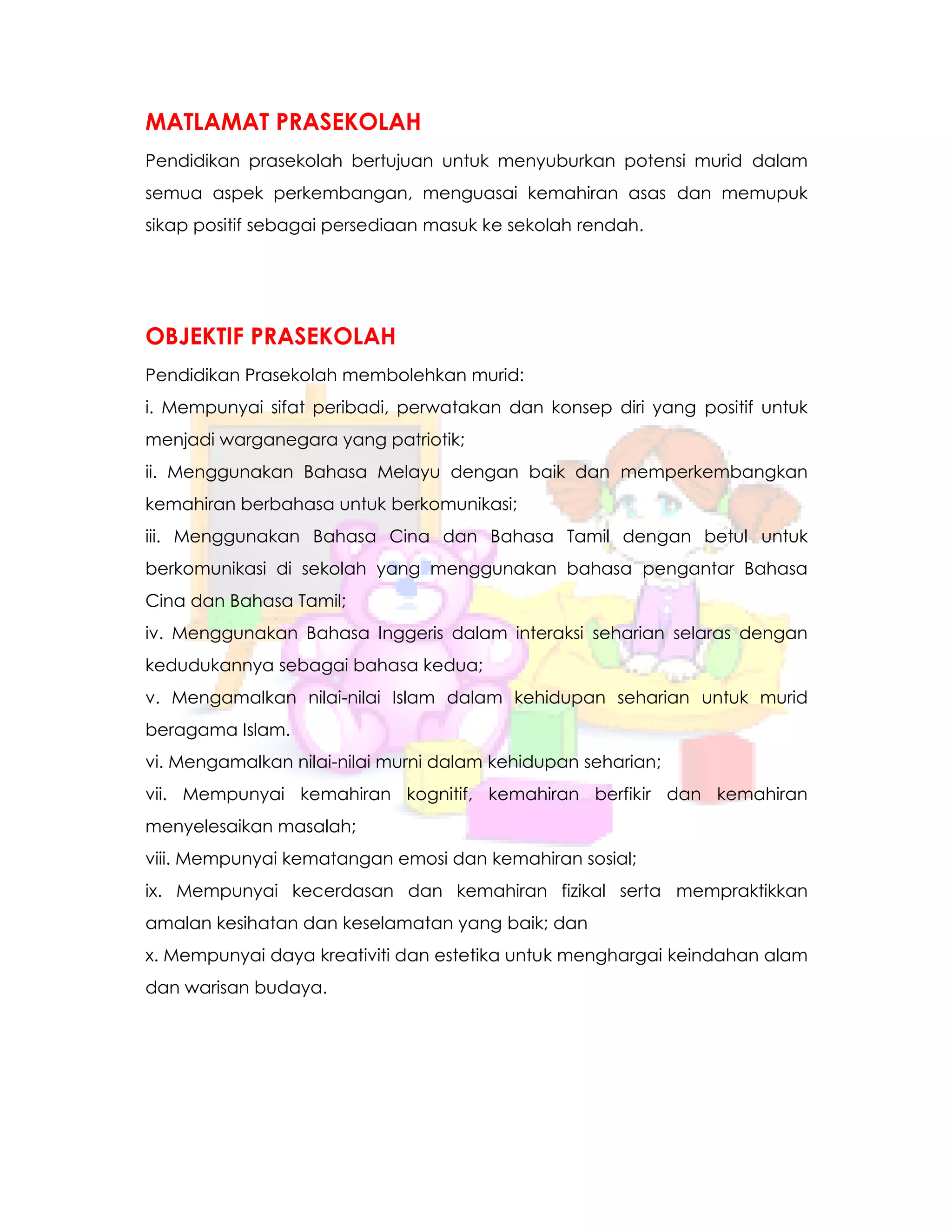 Matlamat prasekolah | PDF