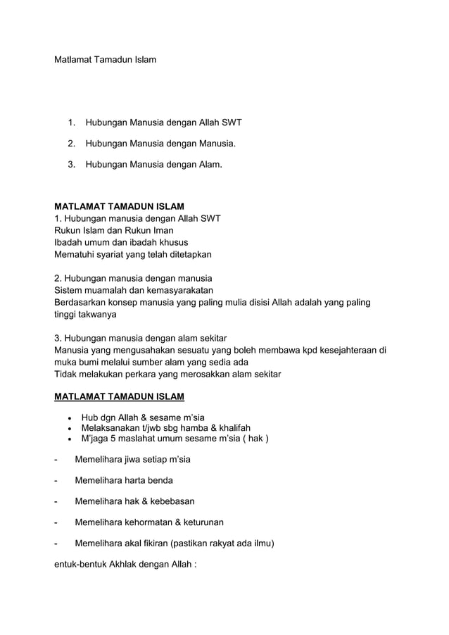 Matlamat tamadun islam | DOCX
