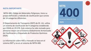 MATERIALES PELIGROSOS MATPEL NFPA método de clasificación que consta de ...