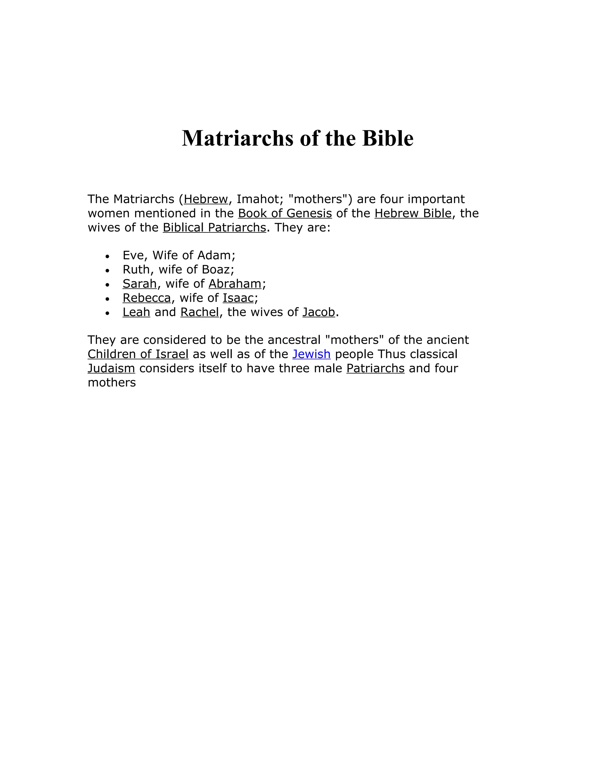 Matriarchs Of The Bible | DOC