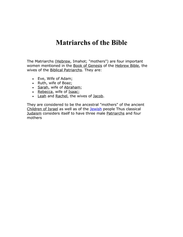 Matriarchs Of The Bible | DOC | Judaism | Religion & Spirituality