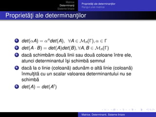Matrice determinanti sisteme liniare | PDF