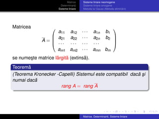 Matrice determinanti sisteme liniare | PPT