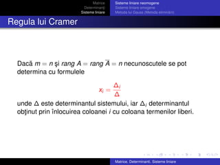 Matrice determinanti sisteme liniare | PDF