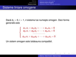 Matrice determinanti sisteme liniare | PPT