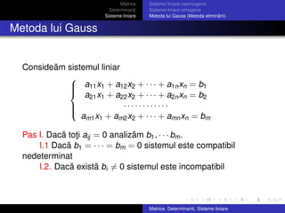 Matrice determinanti sisteme liniare | PPT