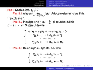 Matrice determinanti sisteme liniare | PPT