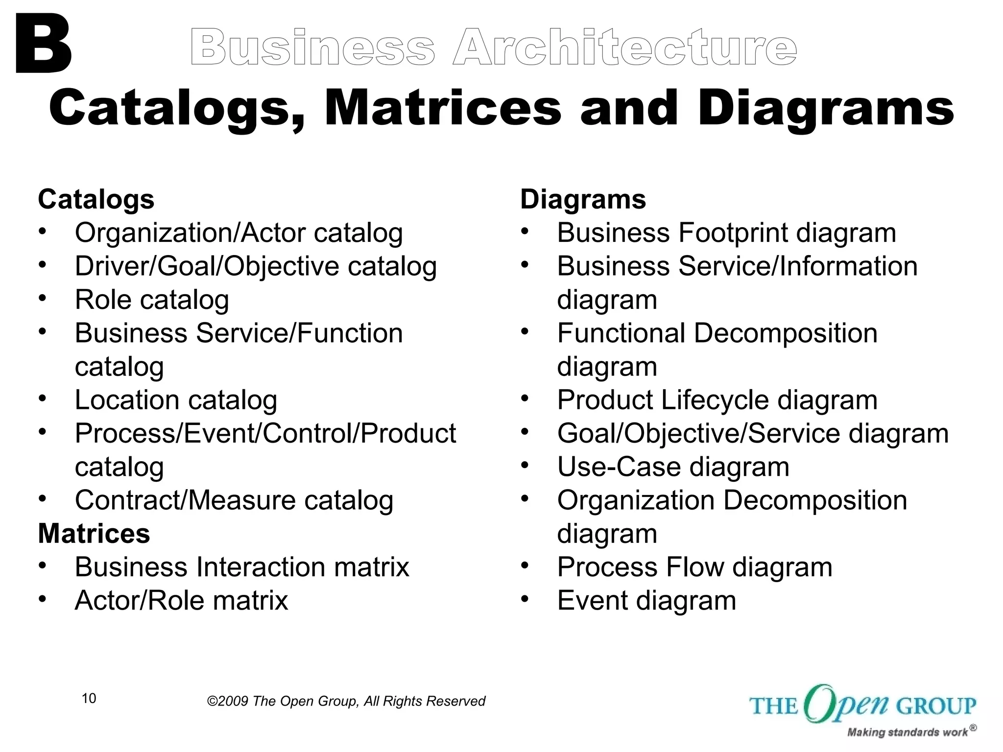 TOGAF Sample Matrices, Catalogs and Diagrams from the Open Group | PDF