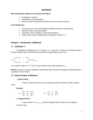 Comprehensive Study of Matrices: Definitions, Operations, and ...