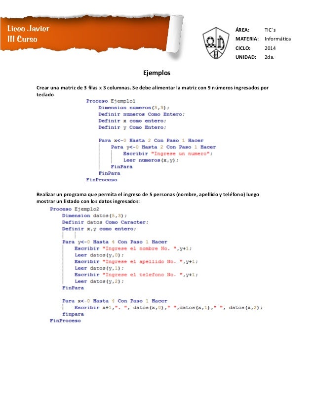 Matrices Pseint